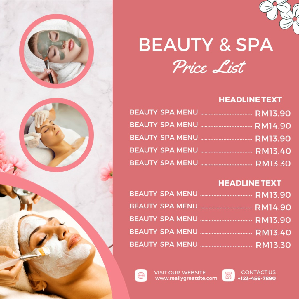 PRICE LIST TEMPLATE [EDITABLE] Pink Modern Beauty & Spa Price List ...