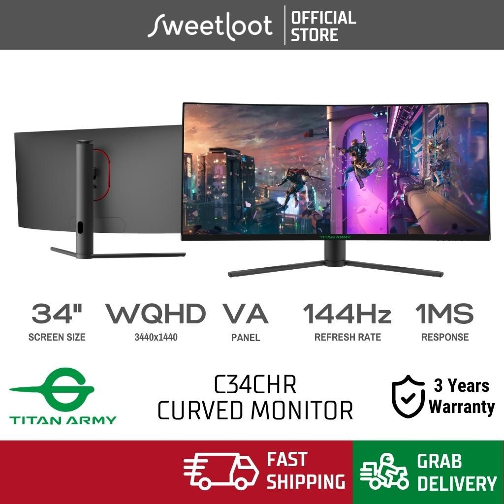 Titan Army C34CHR 34” Curved 144Hz 1ms WQHD 2K 3440 x 1440 VA Ultrawide ...