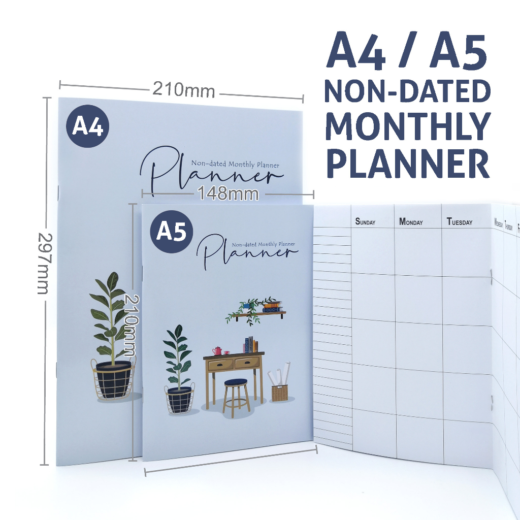 A4 A5 DIY undated diari buku rancang month year planner Journal Record ...