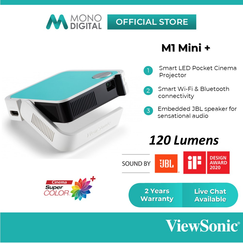 Viewsonic M1 MINI PLUS Smart LED Pocket Cinema 120 LED Lumens Portable ...