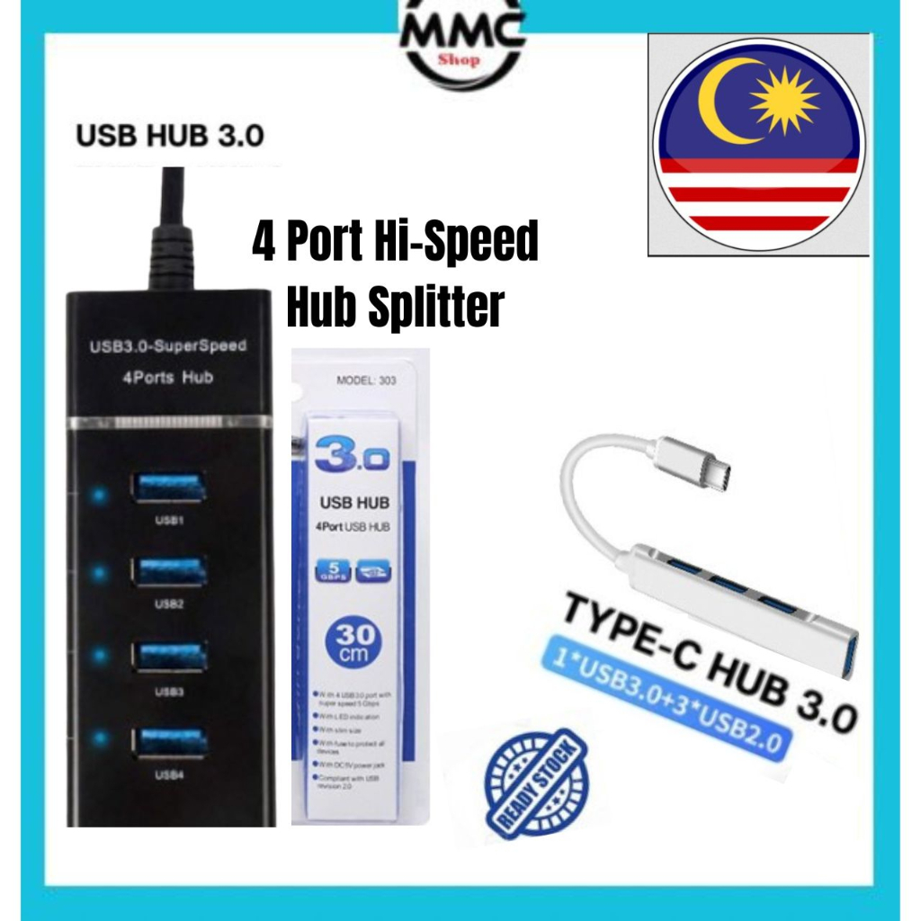 Hi-Speed Hub Splitter USB Hub / USB C / Type C Hub 3.0 Hub 4 port for ...