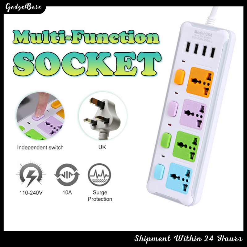 Functional Socket Extension Portable Colorful 2m 5m International Power Socket 6 Usb Port Uk