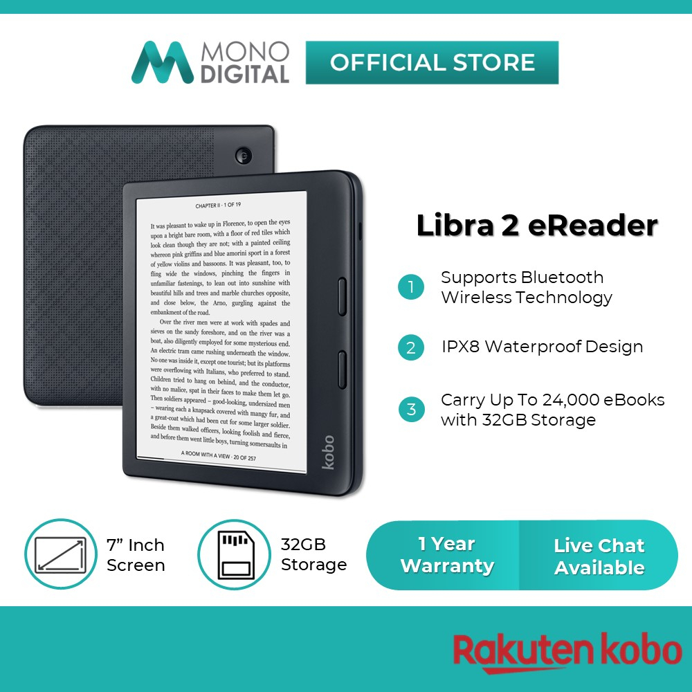 Rakuten Kobo Libra 2 eReader eBook Glare Free Touchscreen Waterproof ...