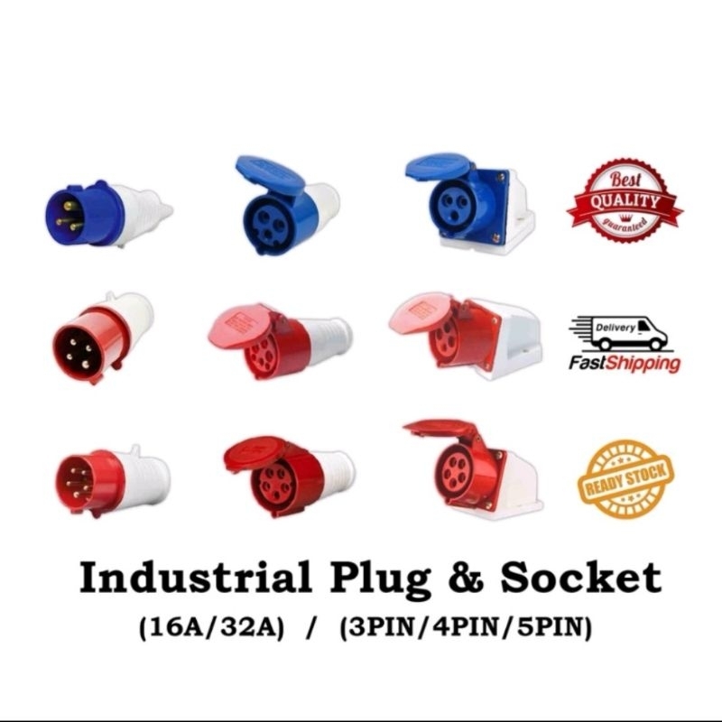 INDUSTRIAL PLUG / WALL SOCKET / COUPLER 16A / 32A 3PIN / 4PIN / 5PIN ...