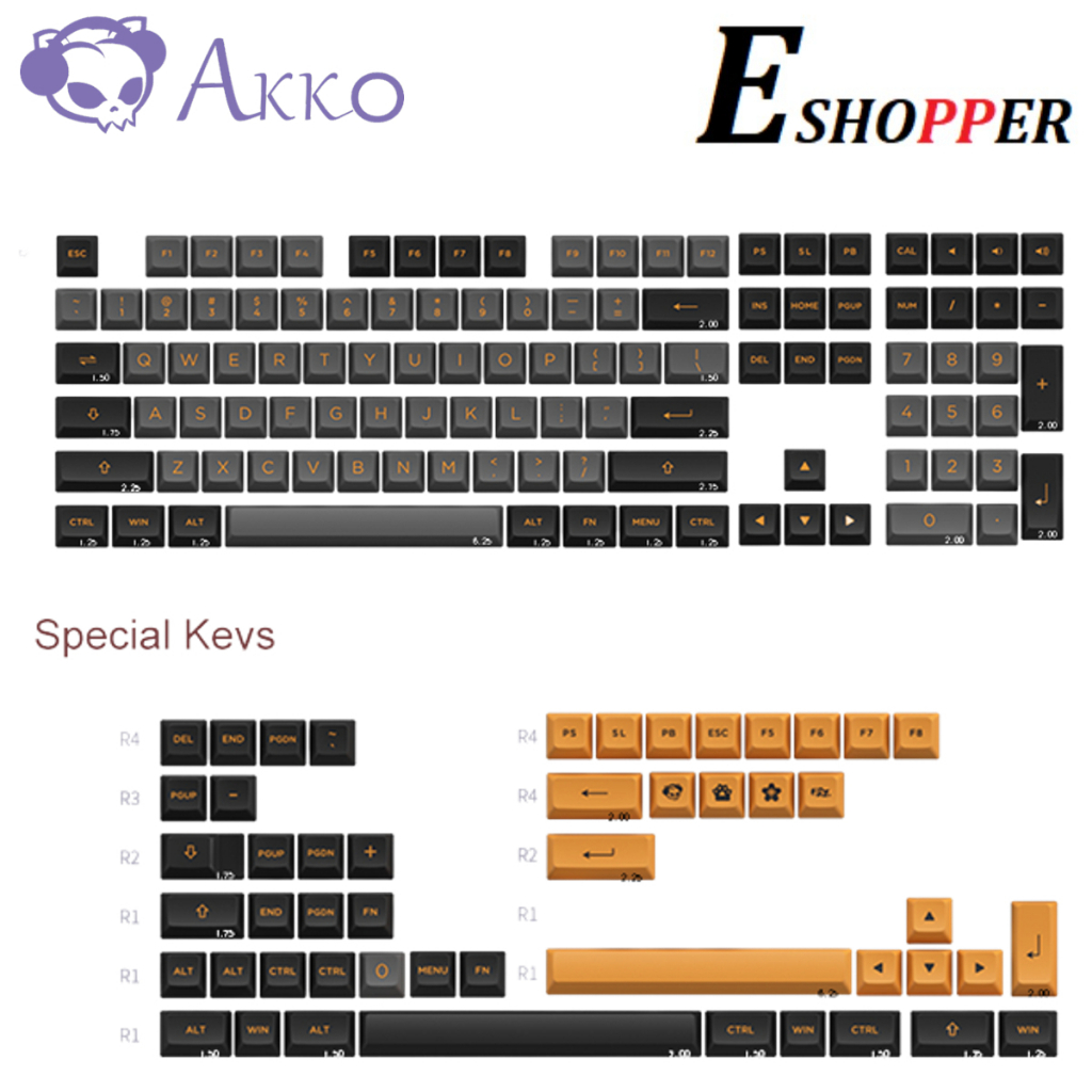 AKKO KEYCAP SET ASA PROFILE - PVT DOUBLE SHOT / BLACK & BROWN (158 KEYS ...