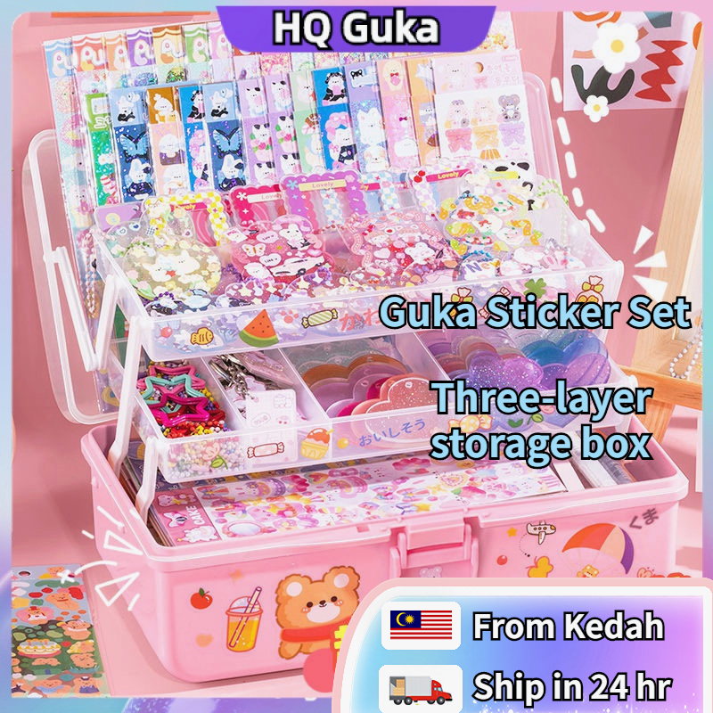 Guka Set Cute Three-layer storage box Sticker Stationery Classic ...