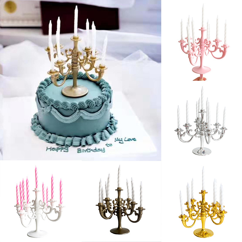 9pcs Candles and Candlestick Bracket 1 Set Cake Topper Birthday Party ...