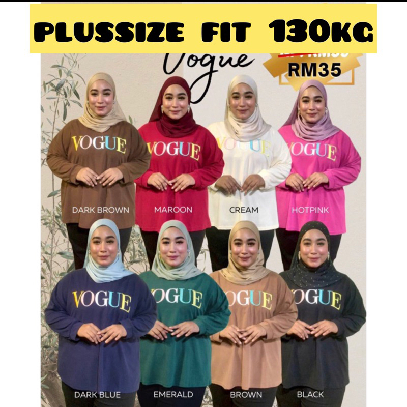 PLUSSIZE MURAH WOMEN MUSLIMAH VOGUE SWEAT SHIRT ironless - NURULPLUSSIZE | Shopee Malaysia
