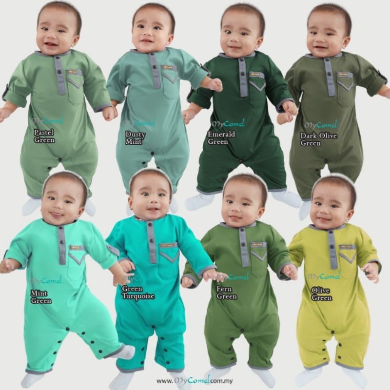 Baju Melayu Rompers Baju Melayu Budak Baby Raya Hijau Pastel Dusty Mint ...