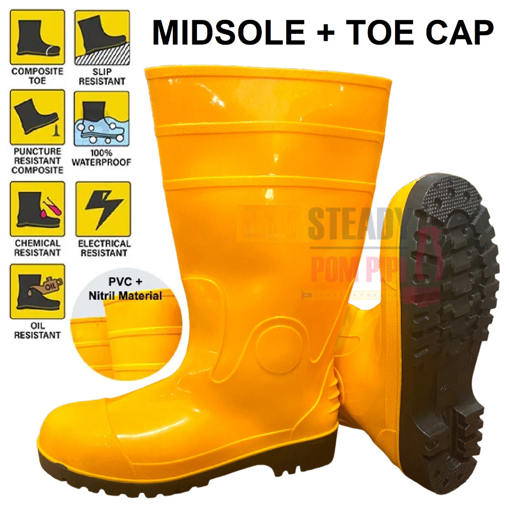 YELLOW SAFETY RAIN BOOT / PVC RAIN BOOT WITH MIDSOLE AND STEEL TOE CAP ...