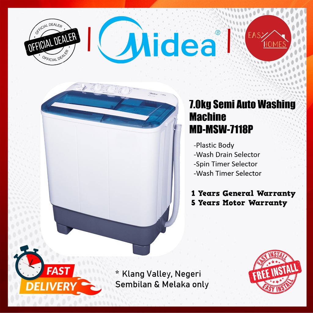 MIDEA Semi Auto 7Kg Washing Machine (MSW7118P) | Shopee Malaysia