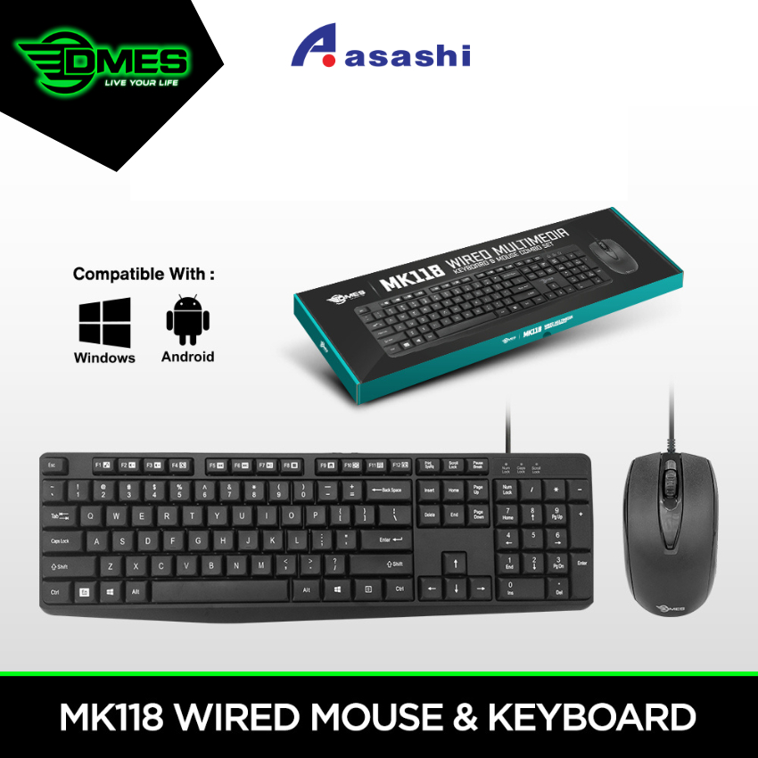 DMES MK118 Wired Combo Keyboard + Mouse with USB Port Connection ...