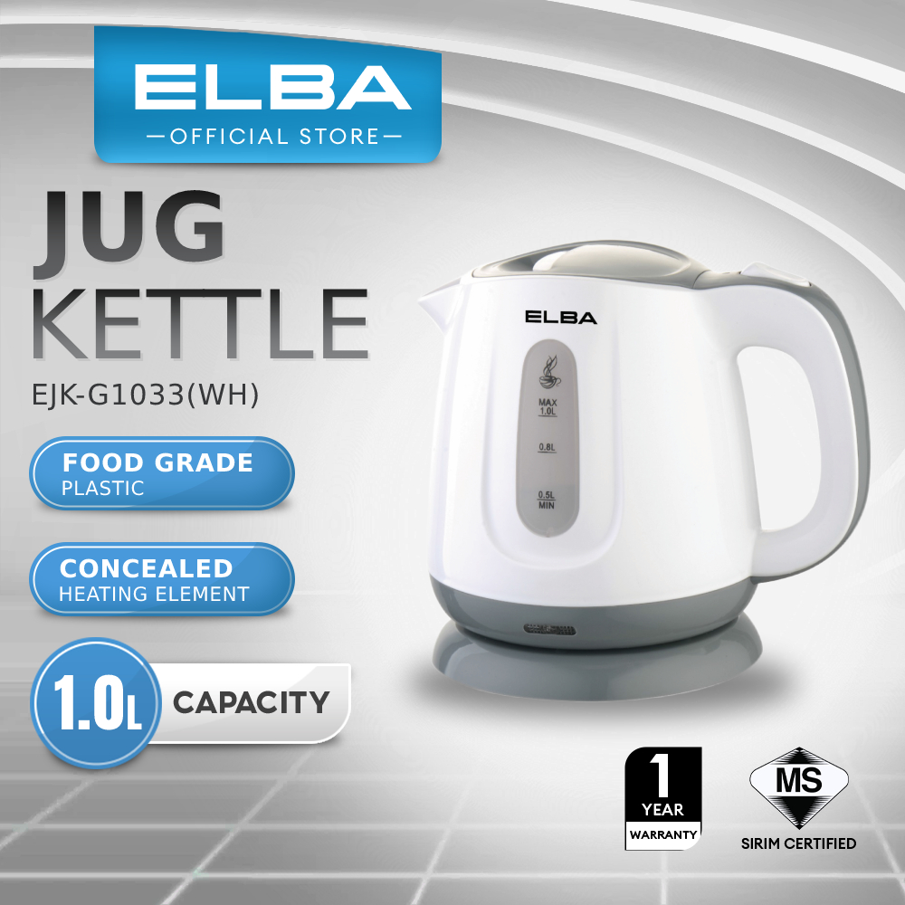 ELBA Jug Kettle EJK-G1033(WH) - White (1.0L) | Shopee Malaysia