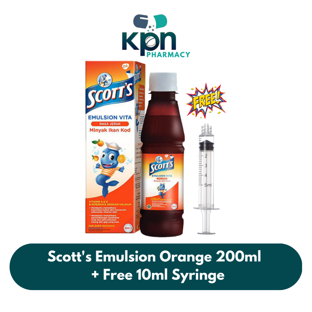 Scott Emulsion Orange 200 ml FREE 10 mL Syringe (EXP DATE: 4/26 ...