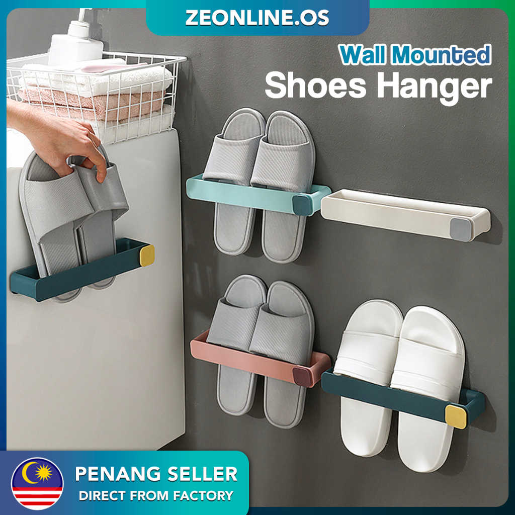 Bathroom Slipper Shelf Hole-Free Wall-Mounted Shoe Shelf Multi-layer ...