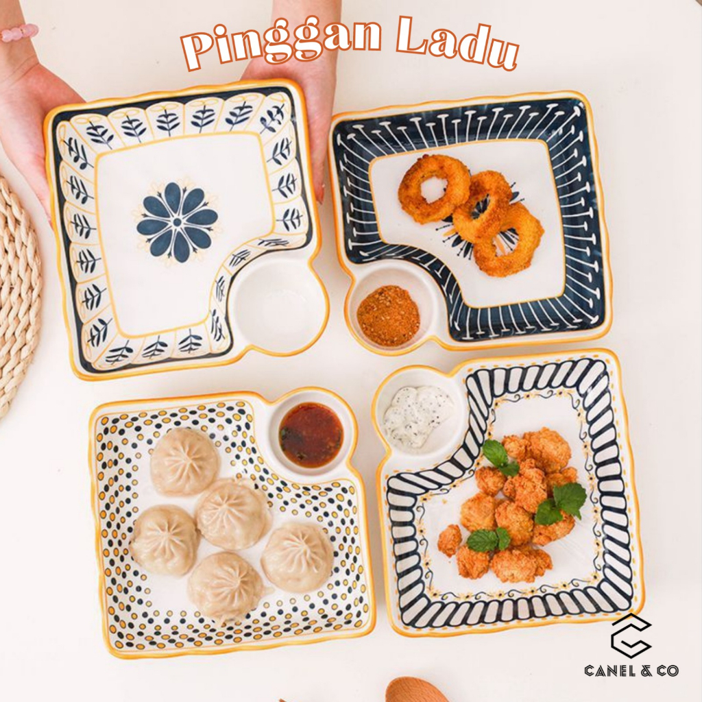 Nordic Style Ceramic Dinner Plates Grid Plates Divided Plates Dumpling ...