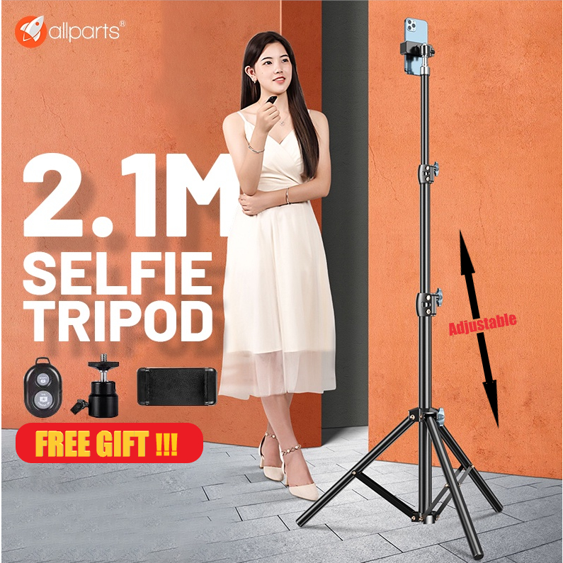 Portable Tripod Selfie Stand Live Camera Phone Holder Monopod Adjustable Extendable 2.1M with ...