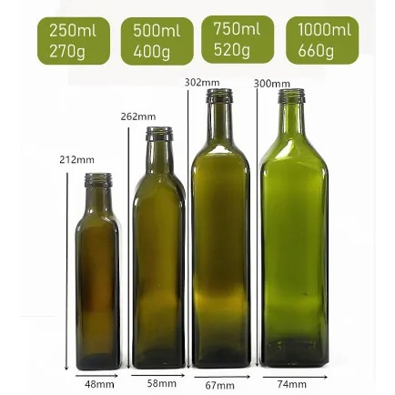OLIVE OIL/HONEY/VINEGAR GLASS BOTTLE SQUARE-GREEN/CLEAR 250ML, C/W HAND ...