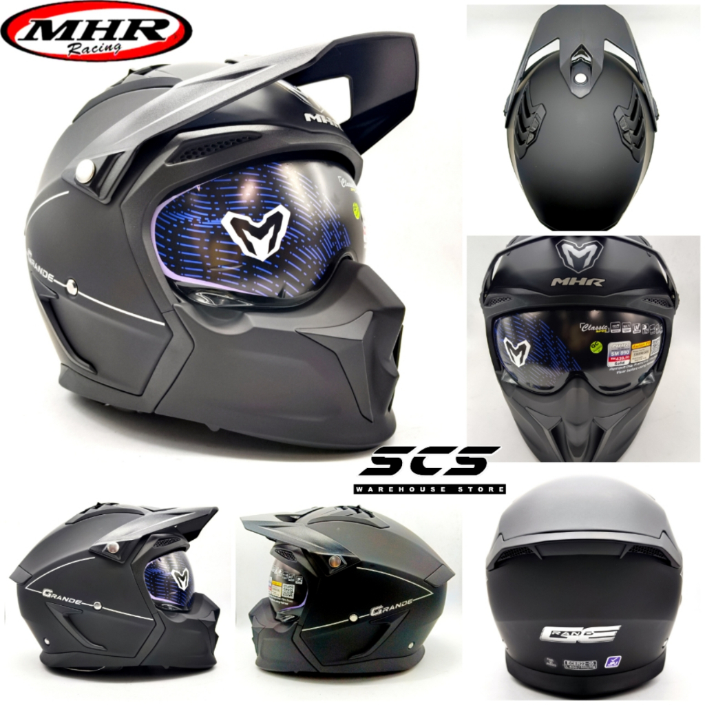 MHR GRANDE MATT BLACK SM890 HELMET SM 890 ER6 DUKE FZ150 KR150 CB400 ...