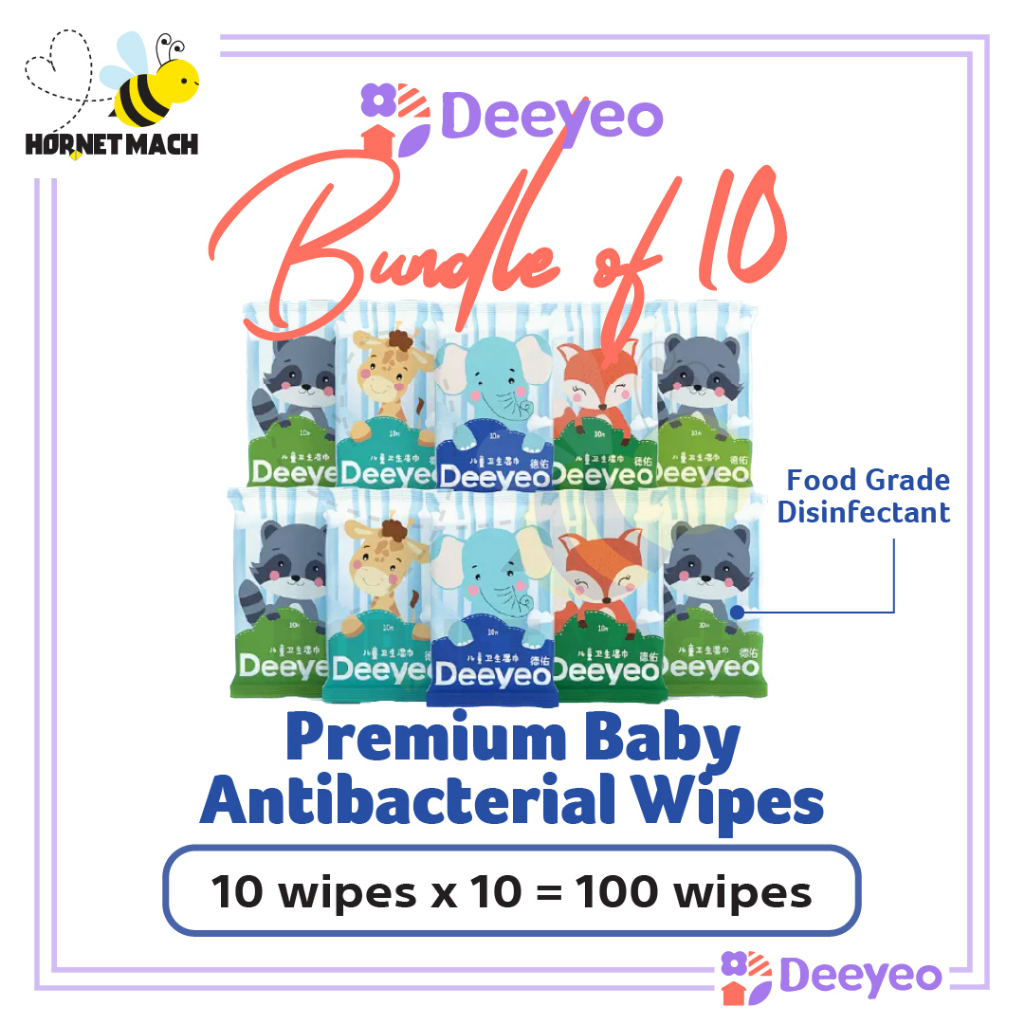 Deeyeo Premium Baby Antibacterial Wipes (10 Wipes x 10 Packs) | Shopee Malaysia