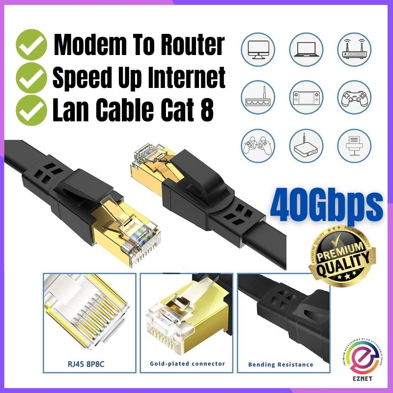 EZNET Lan Cable Cat8 Ethernet Cable Cat 8 Lan Cable Patch Cord Gold ...