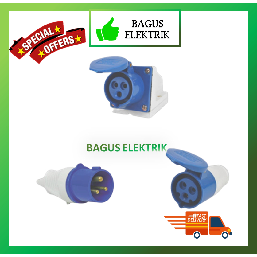 16A/32A 3 PIN INDUSTRIAL PLUG WALL SOCKET CONNECTOR (BLUE)THREE PHASE ...