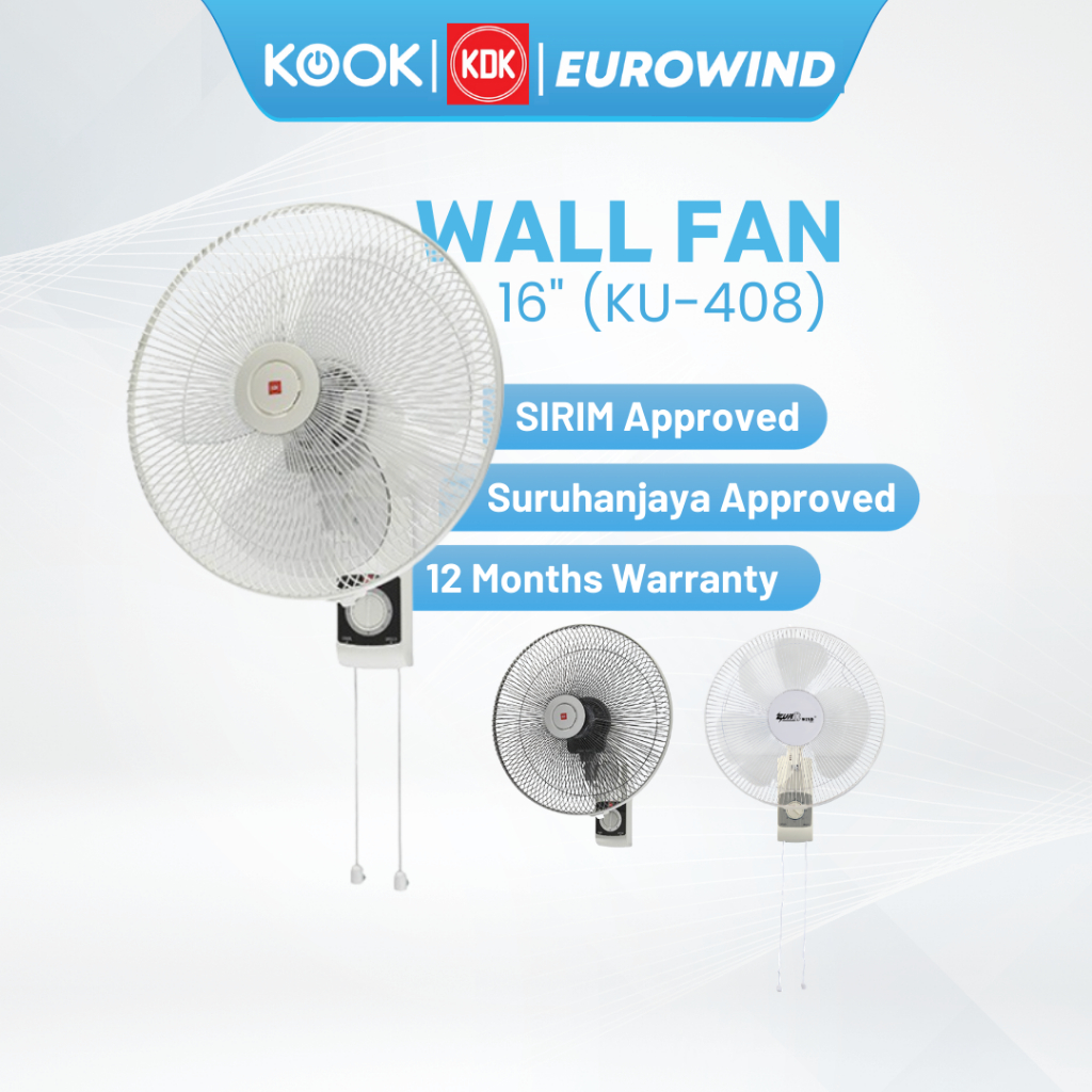 KDK KU408/ DESIGNER Wall Fan with Refined Guard Mark & 3 Speed Pull ...