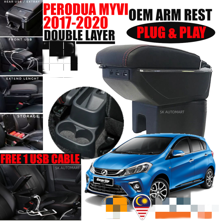 Perodua Myvi (2017-2023) Car Arm Rest 9-Usb Port Armrest Console Box ...