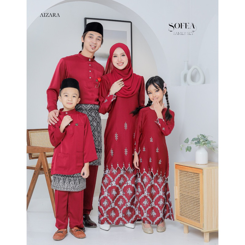 SET FAMILY RAYA /KURUNG SOFEA WARNA MARON | Shopee Malaysia