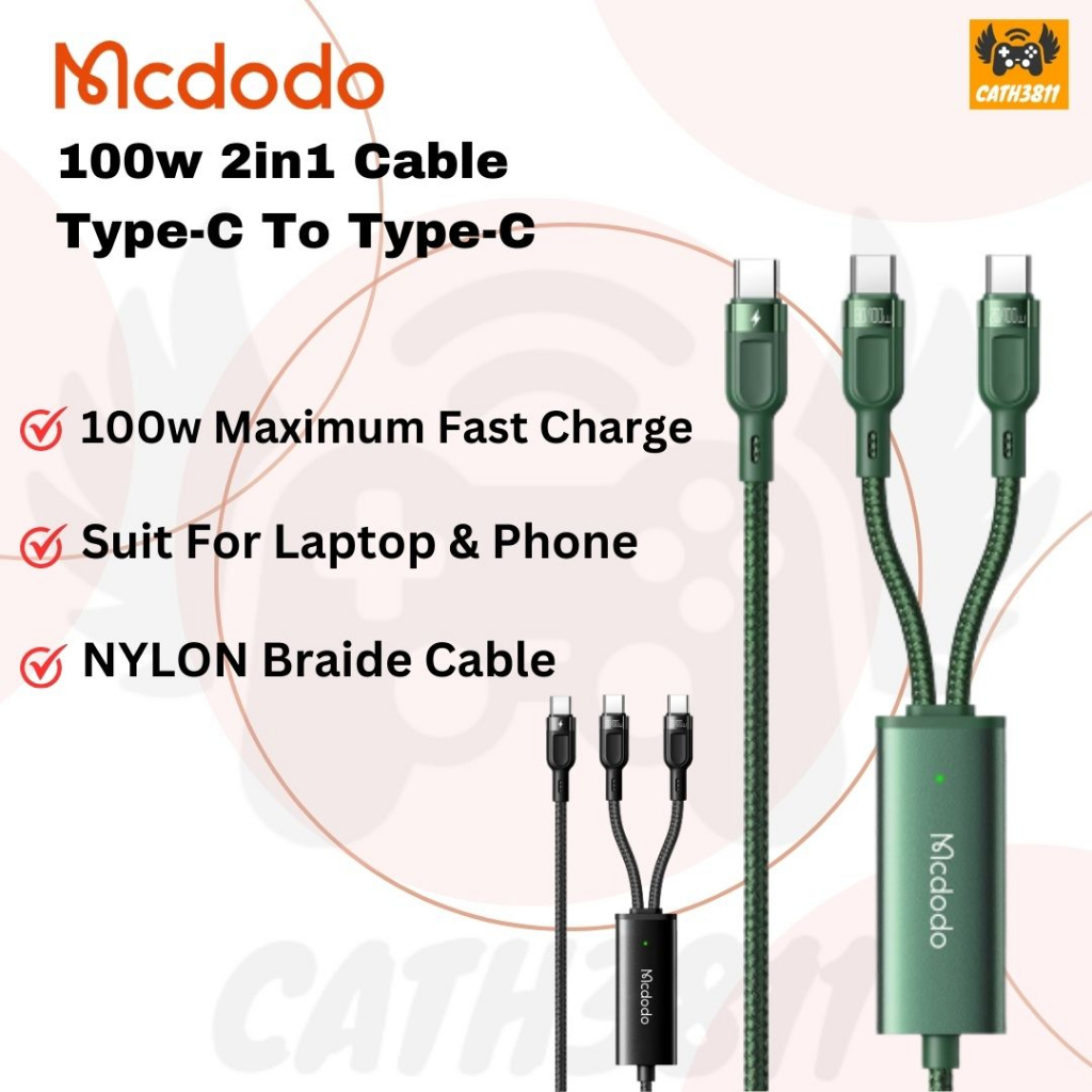 Mcdodo 100W PD 2 in 1 Type-C to Dual Type-C Cable 1.2M CA 747 | Shopee Malaysia