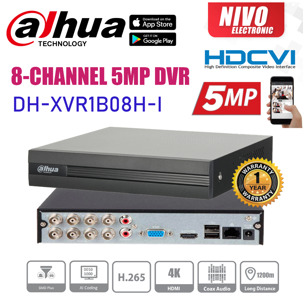 Dahua XVR1B08H-I 8 Channel Penta-brid 5M-N/1080p Cooper 1U 1HDD ...