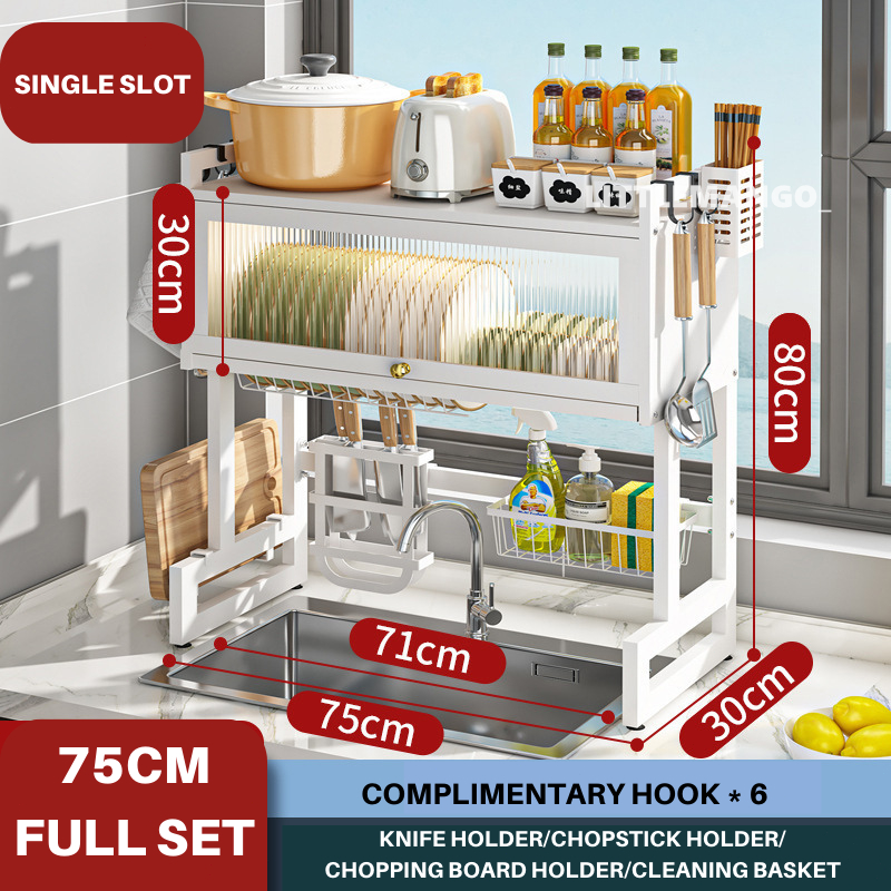 Stainless Steel Rack Dish Rack With Cover Kabinet Dapur Rak Pinggan ...