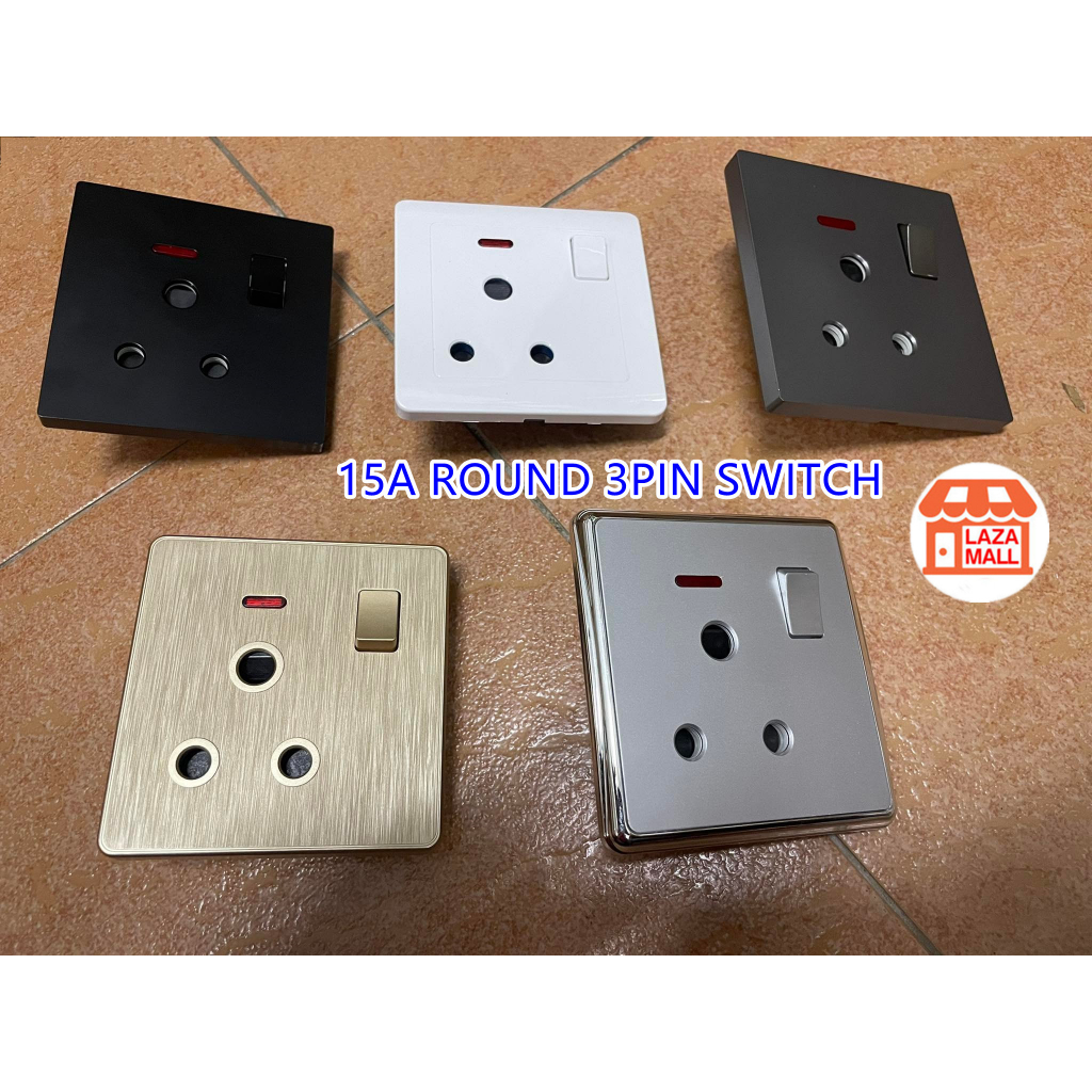 15A SWITCH SOCKET OUTLET 3 ROUND HOLE 1 GANG AC POWER PLUG SOCKET ...