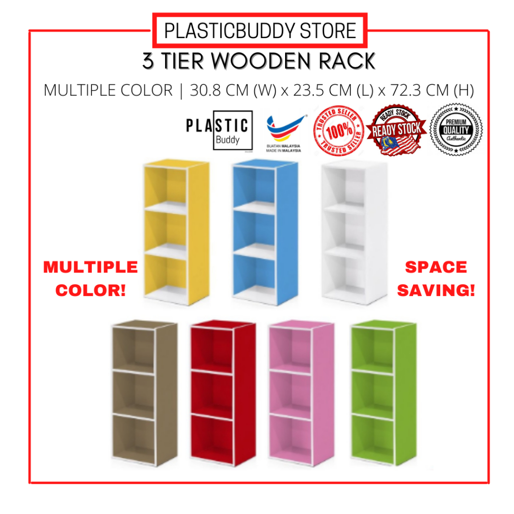 3 Tier Multi Color Wooden Multipurpose Rack Book Shelf / Rak Buku ...