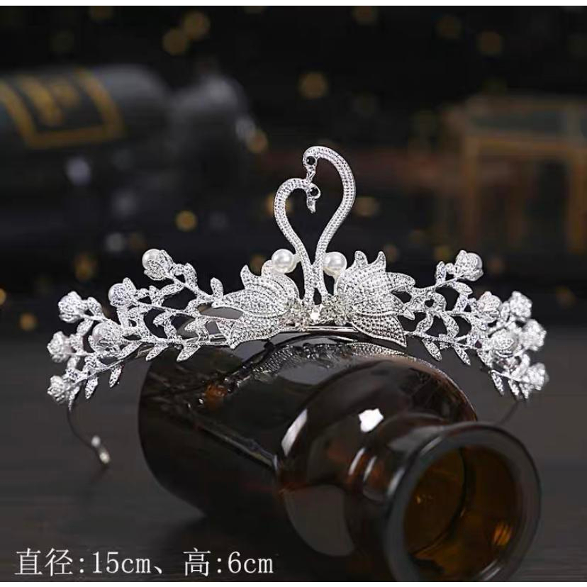 Swan Pearl Silver Crown Tiara Leaves Pattern Mahkota Head Accessories ...