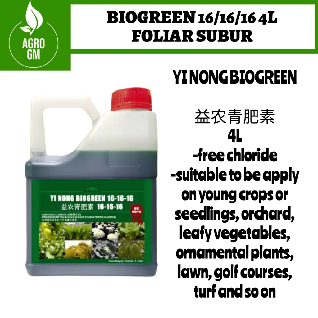 YI NONG BIOGREEN 16-16-16 4L Baja Foliar Daun yang Menyuburkan Tanaman ...