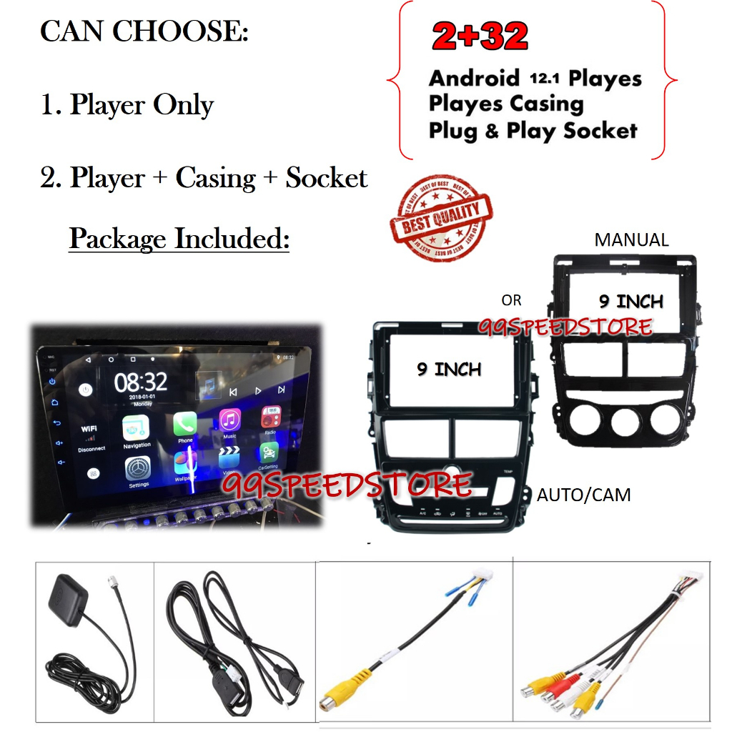 TOYOTA VIOS 2019 - 2021 (AUTO / MANUAL) ANDROID PLAYER 9” PLUG N PLAY ...