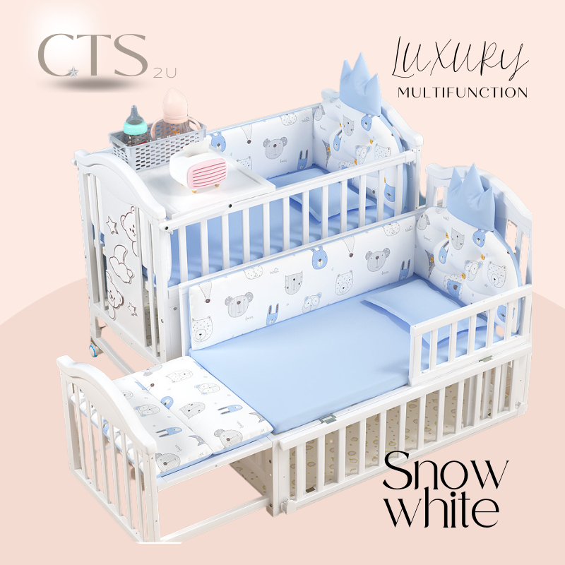 Luxury Wooden Snow White Baby Cot Multifunction kids toddler bed , Desk ...
