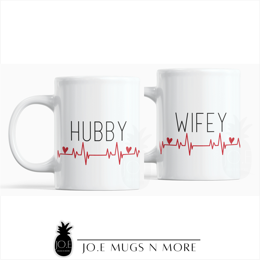 M67 JO.E CUSTOM NAME WEDDING COUPLE HEARTBEAT HUBBY WIFEY MUG CUP ...