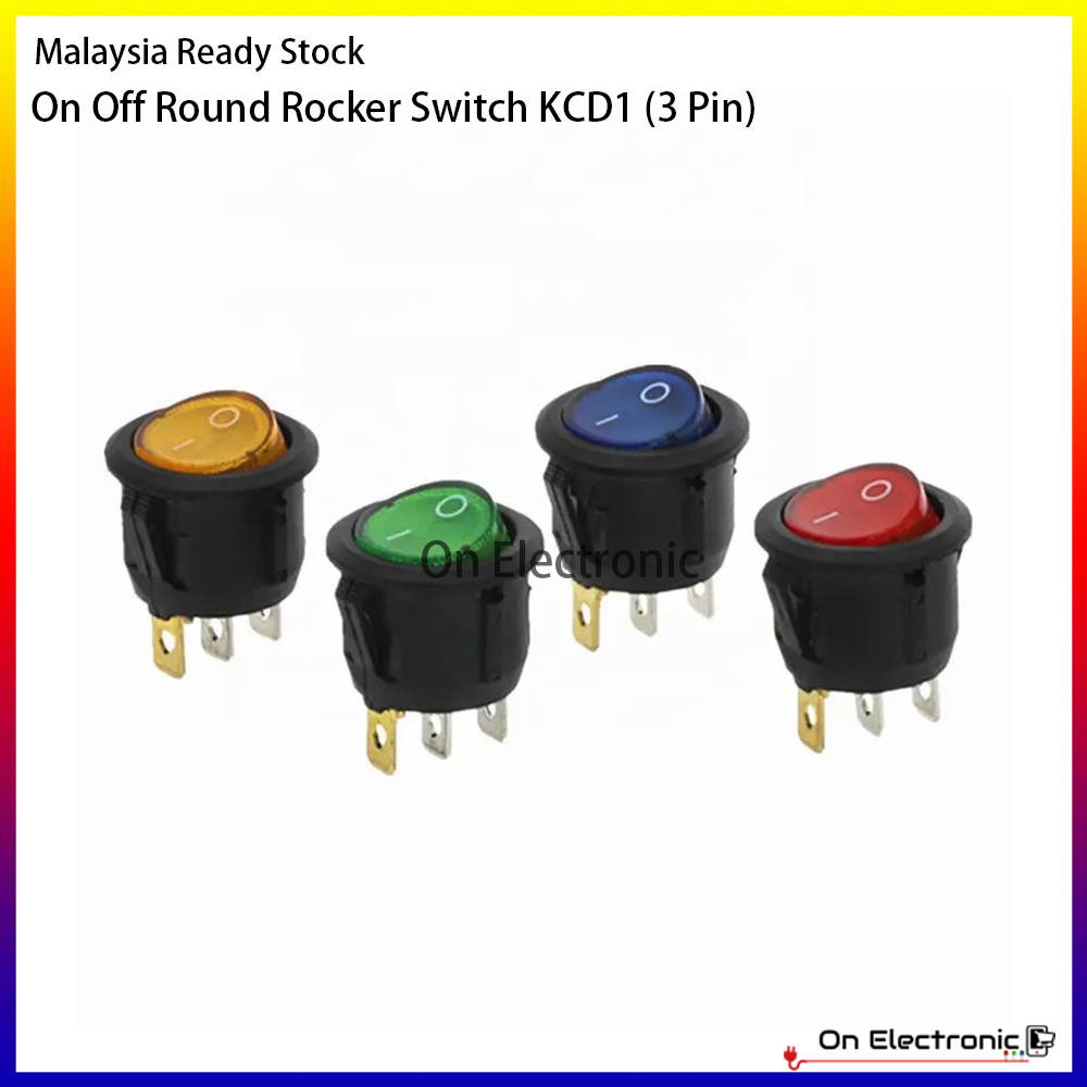 Round Rocker Switch R13-112B 3 Pin On Off KCD1-2 Red/Yellow/Green/Blue ...