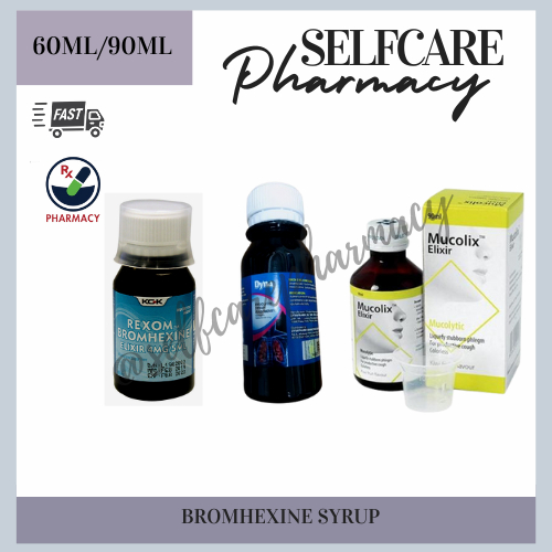 (60 ML) REXOM BROMHEXINE/ MUCOLIX ELIXIR /DYNA DYSOLVON 4MG/5ML SYRUP ...