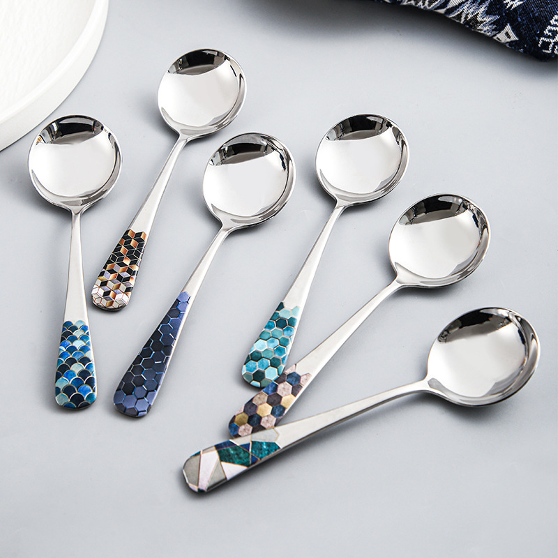 Korean Style 304 Stainless Steel Round Spoon Premium Luxury Tableware ...
