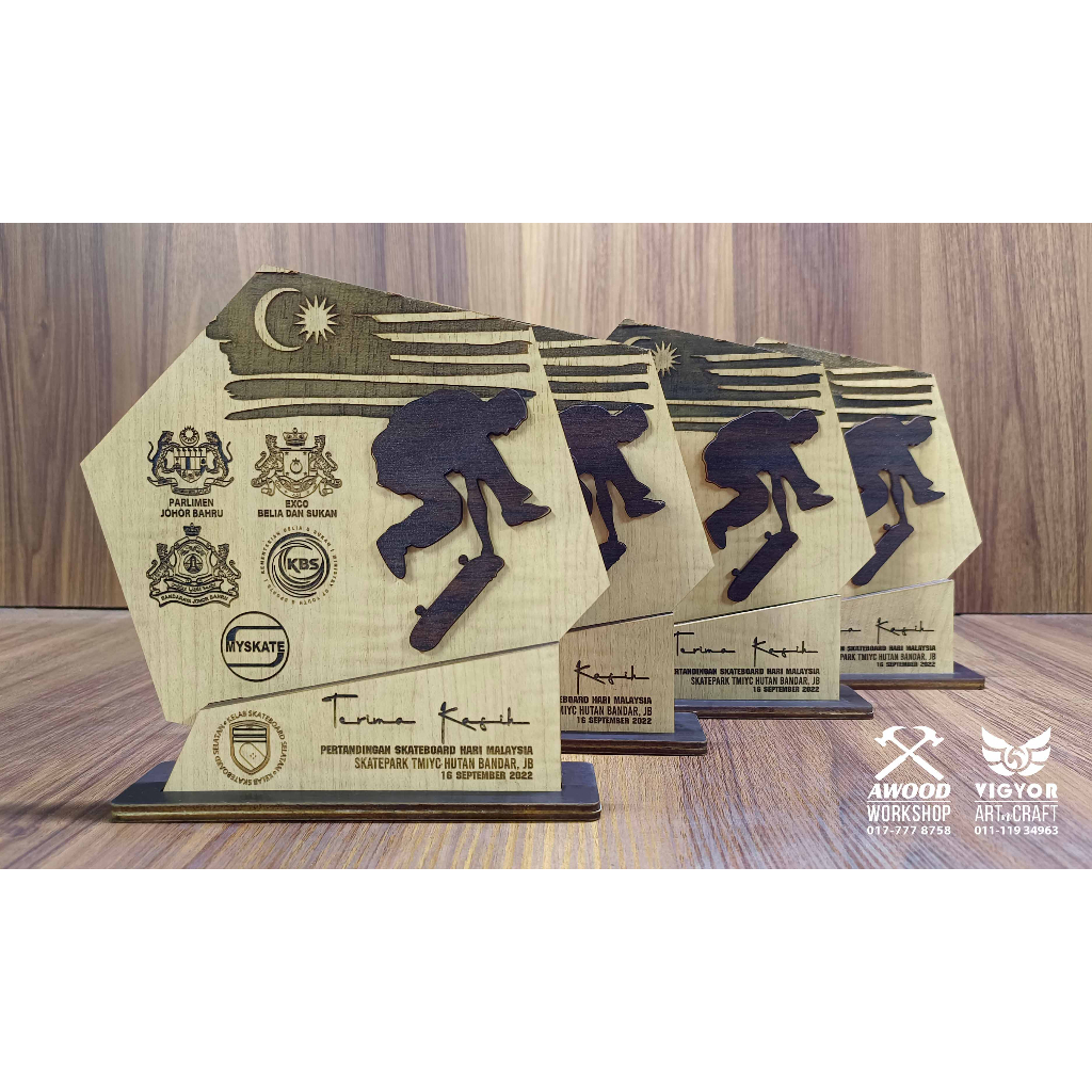 Trophy - Basic 2 Layer Laser Engrave Wooden Souvenir Perpisahan ...