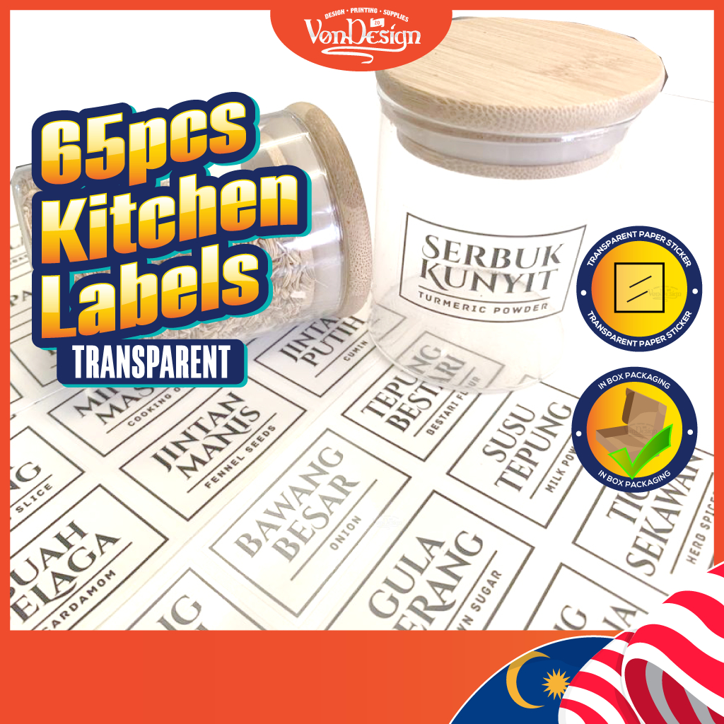 65pcs STIKER LABEL TRANSPARENT WATERPROOF DWIBAHASA / TRANSPARENT ...