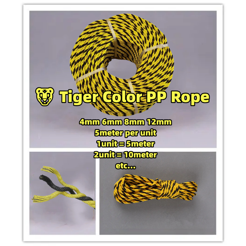 (TPPR) HIGH QUALITY 4mm 6mm 8mm 12mm TIGER PP ROPE (SELL IN 5 METER ...