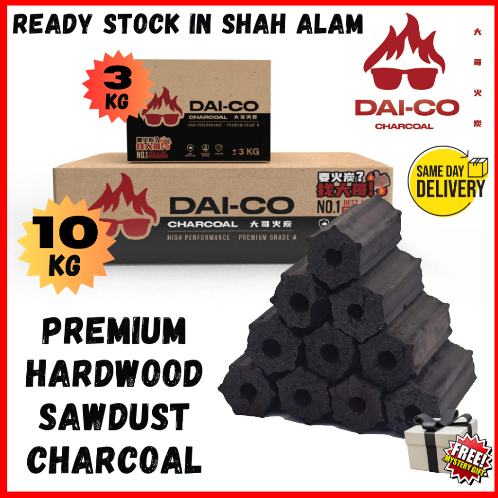 3KG Charcoal - Arang Kayu -火炭 - Premium Central Sealed Bag - Long Lasting Fire - Smokeless - 100 ...