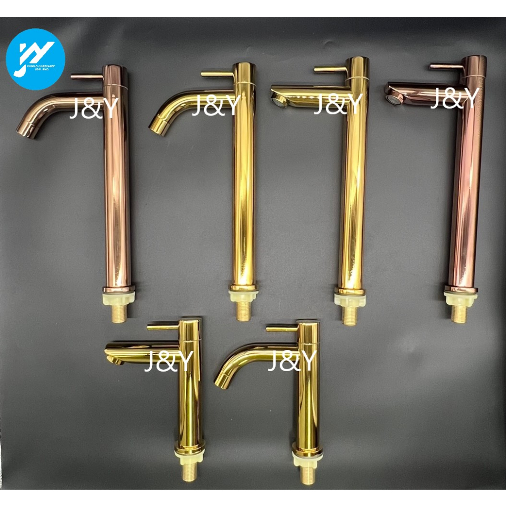 Stainless Steel Bathroom Shinning Gold Rose Gold 18cm & 29cm Bend And Straight Mount Faucet ...