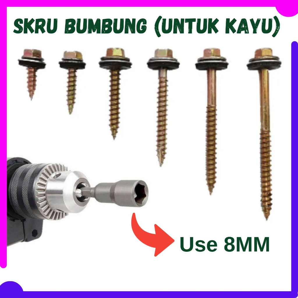 [10 PCS] Skru Atap Skru Ikat kayu Skru Bumbung / For Wood Hex Head ...