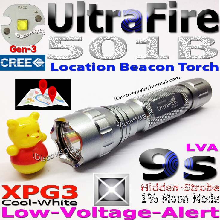 UltraFire 501B Matte-Silver 9s Cree XP-G3 Super Cool White Tactical LED ...