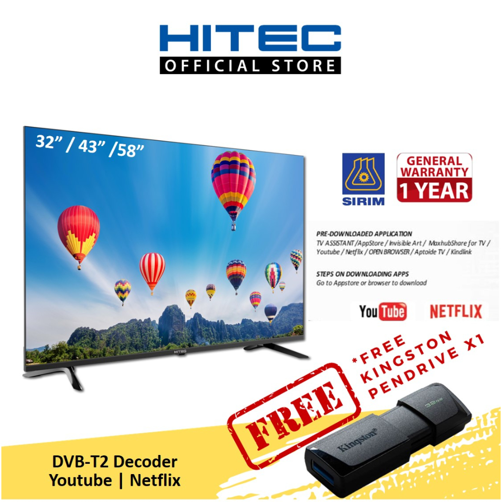 [FREE SHIPPING] HITEC Smart LED TV FHD YouTube/Netflix/DVB-T2/MyTV (32 ...